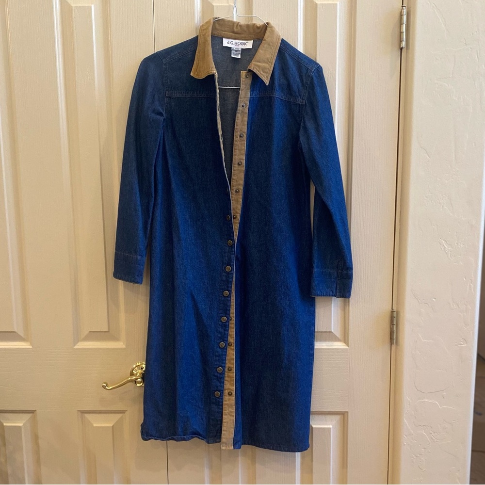 Vintage Denim Duster Dress Trimmed In Corduroy - Gem